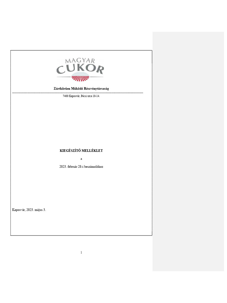 MagyarCukor Kiegmell 20230228 | PDF