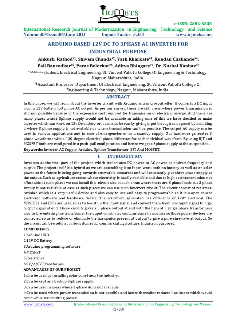 Arduino Based 12V DC To 3phase Ac Inverter For Industrial Purpose | PDF ...