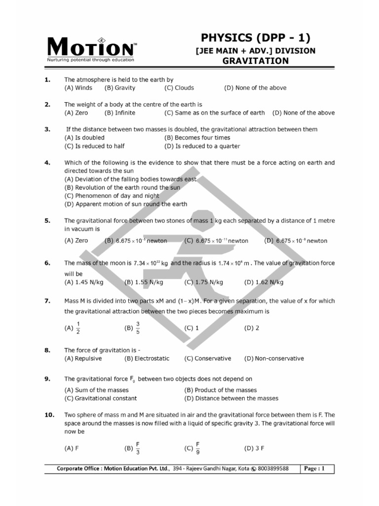 Gravitation DPP | PDF