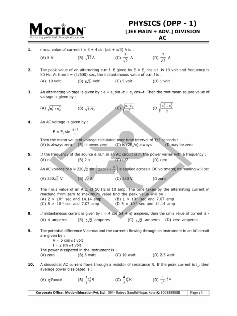 Alternating Current DPP | PDF
