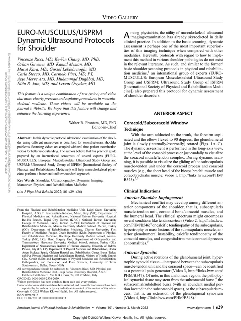 Euro Musculus Usprm Dynamic Ultrasound Protocols.16 | PDF | Shoulder ...