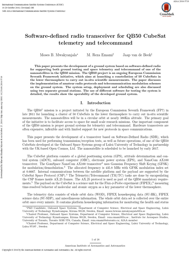 Software-Defined Radio Transceiver For QB50 CubeSa | PDF | Modulation | Software Defined Radio