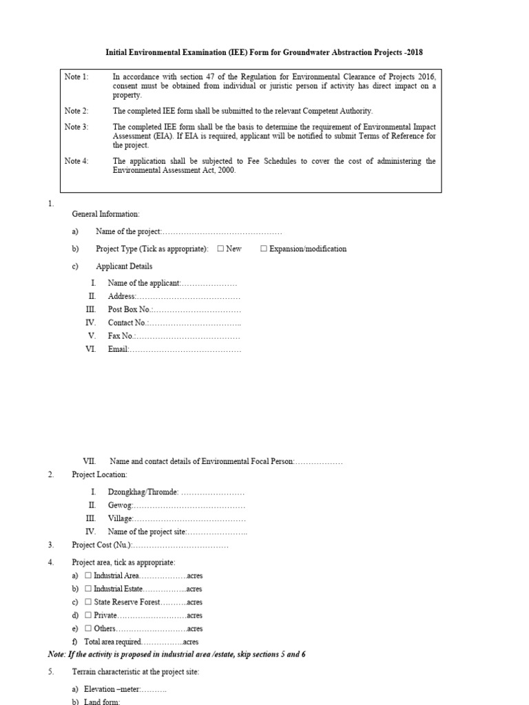 IEE Form Underground Water | PDF | Environmental Impact Assessment | Nature