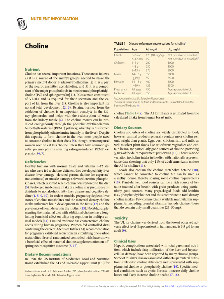 Choline | PDF | Nutrition | Diet & Nutrition