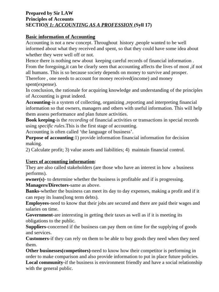 Accounting Grade 9 Definitions