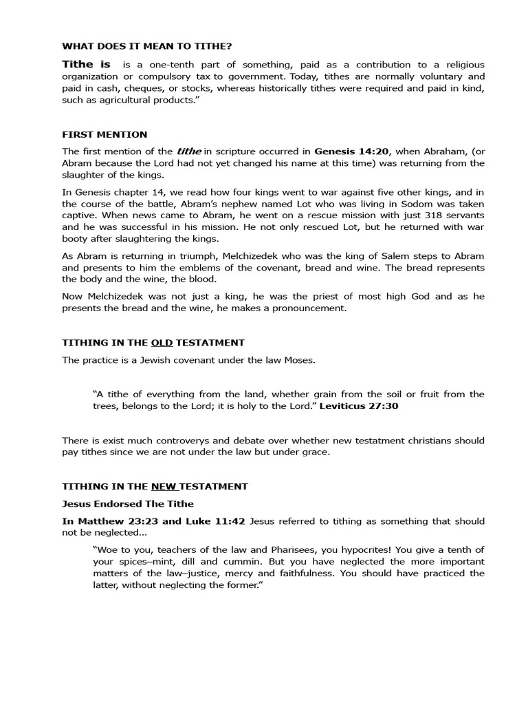 What Does It Mean To Tithe | PDF | Abraham | Tithe