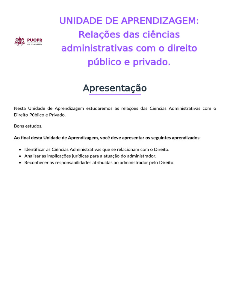 Relações Das Ciências Administrativas Com o Direito Público e Provado ...