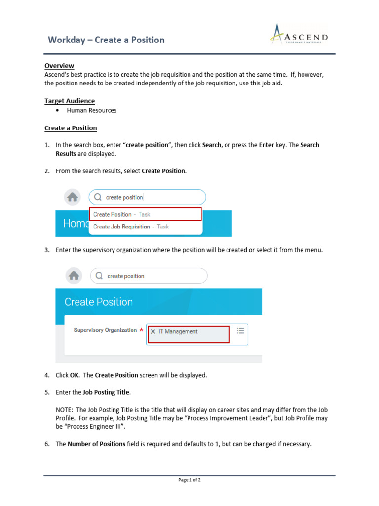 Workday - Create A Position | PDF | Software | Computing