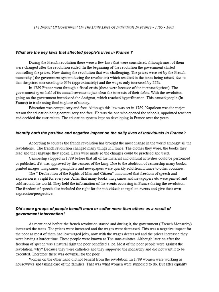 The Impact of Government On The Daily Lives of Individuals in France ...