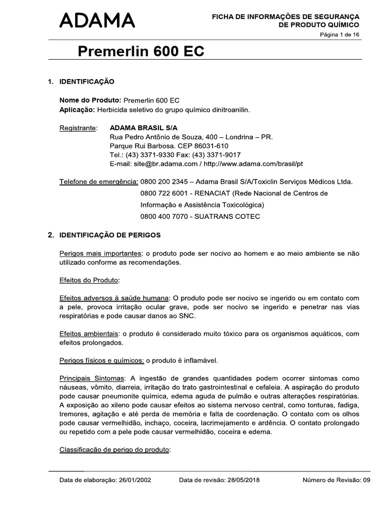 FISPQ Premerlin 600 EC | PDF