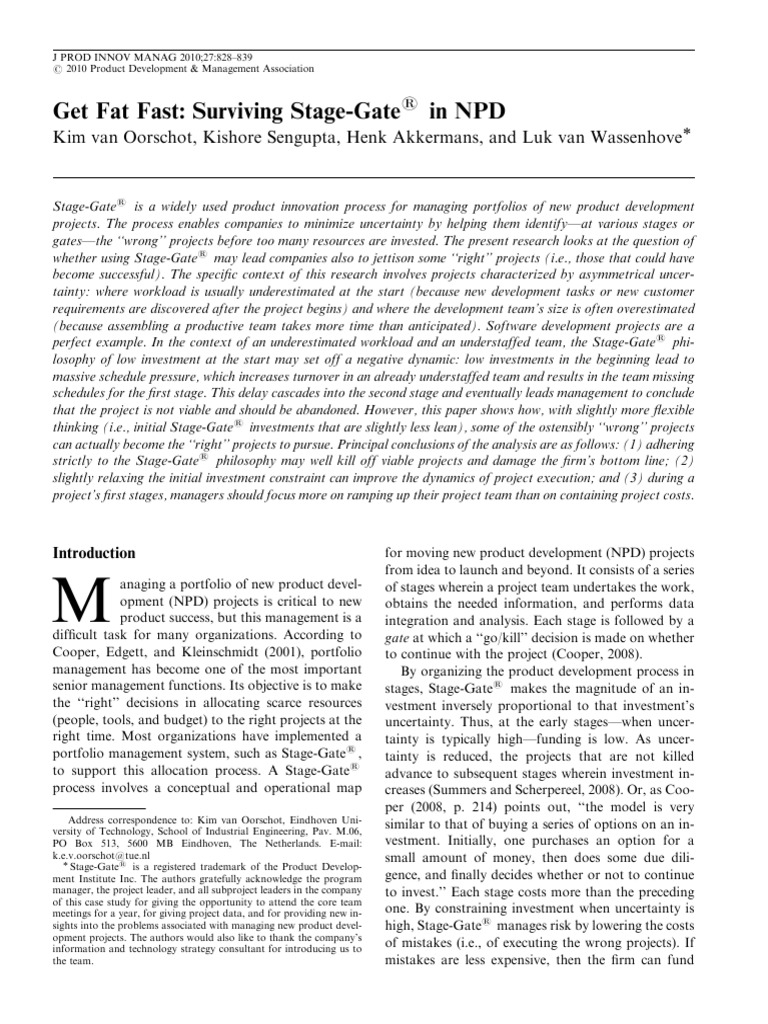 Get Fat Fast - Surviving Stage-Gate® in NPD | PDF | New Product ...