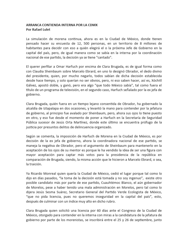 Contienda interna de Morena en CDMX | PDF | México | Gobierno