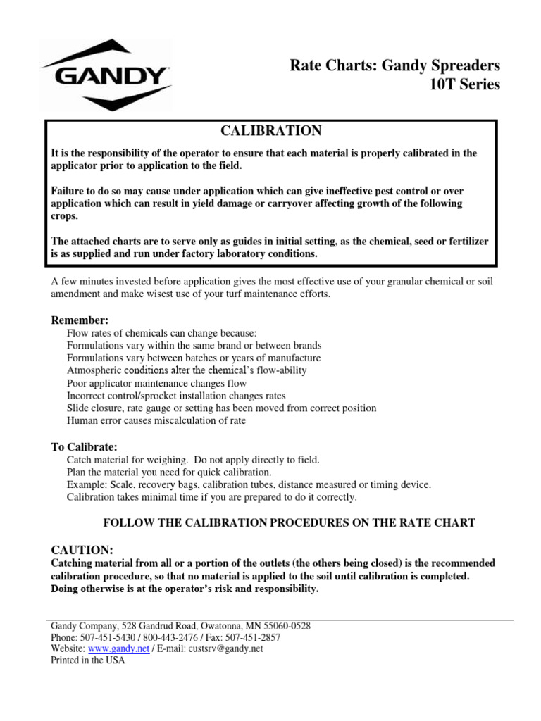 Rate Chart 10T Series Spreader - 8 | PDF | Calibration