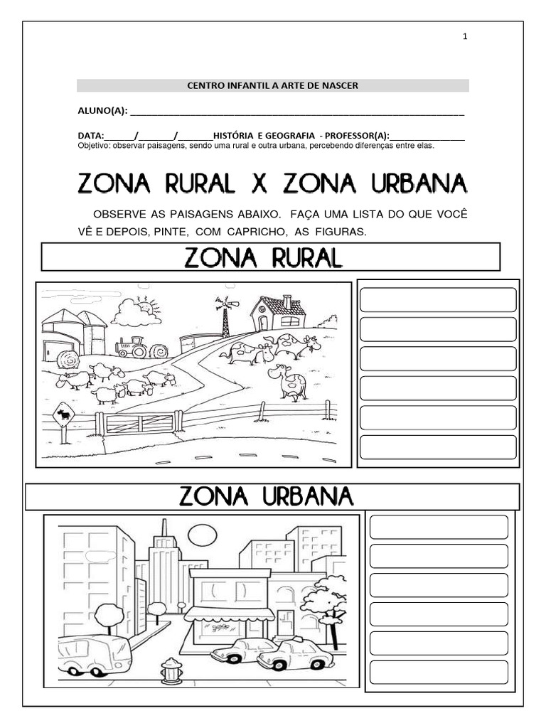 1o e 2o Ano - Zona Rural e Zona Urbana | PDF | Turismo