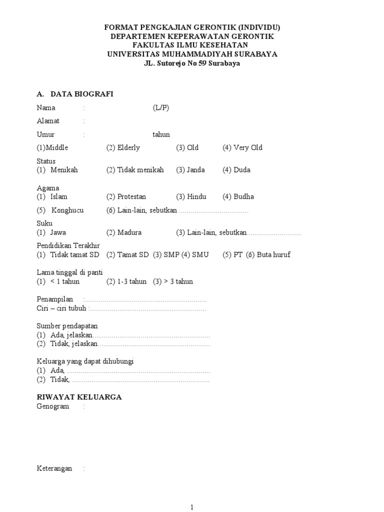 Format Pengkajian Gerontik | PDF | Kesehatan Holistik | Gaya Hidup