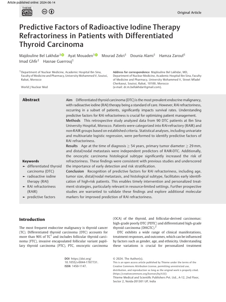 WJNM Predictive Factors of Rair in DTC | PDF | Metastasis | Thyroid