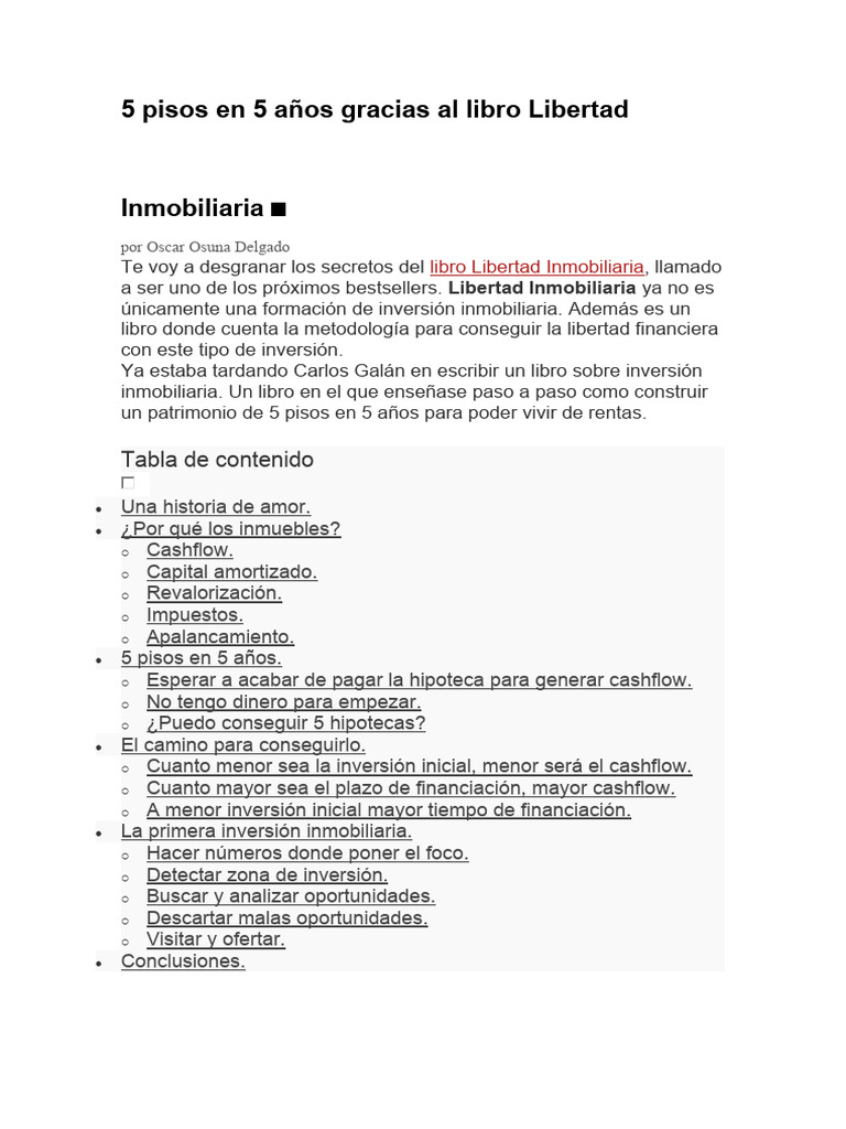 5 pisos en 5 años gracias al libro Libertad Inmobiliaria | Descargar gratis PDF | Bienes raíces ...