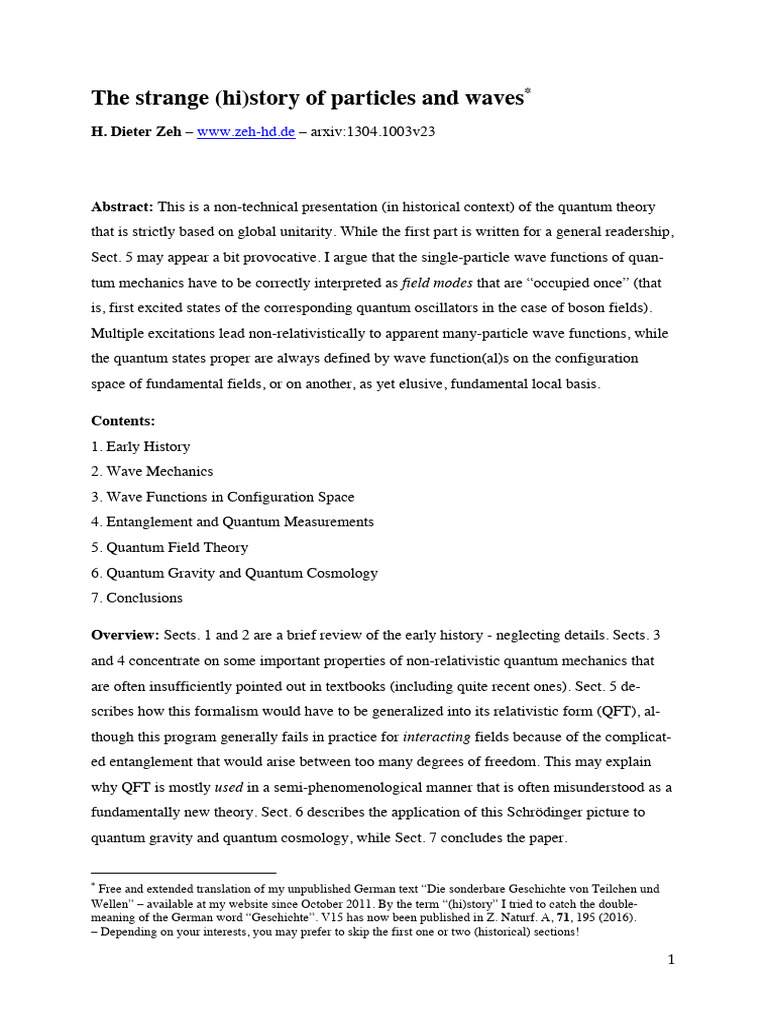 Zeh - The Strange (Hi) Story of Particles and Waves ParticlesOrWaves ...