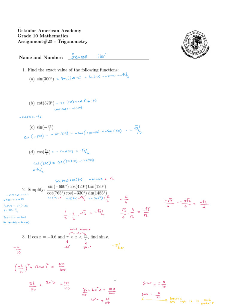 Assignment#25 - Trigonometry | PDF | Combinatorics | Mathematical Objects