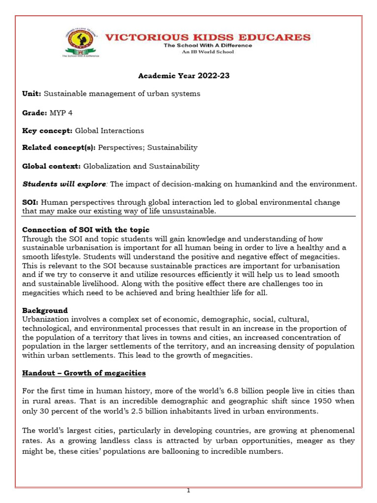 Myp4 U2 Growth Of Megacities Pdf Urbanization Sustainability