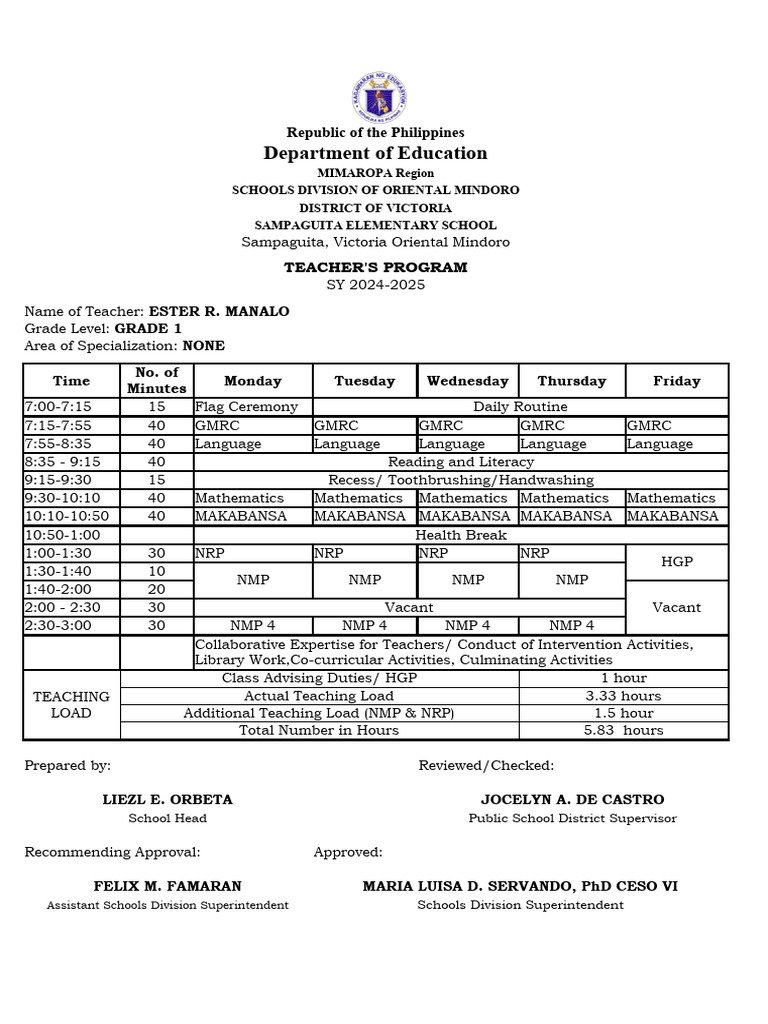 Final SES Class and Teachers Program 2024 2025 | PDF