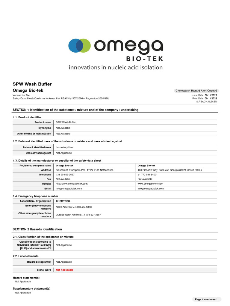 SPW WASH BUFFER - REACH - ENGLISH v4.0 | PDF | Safety | Occupational ...