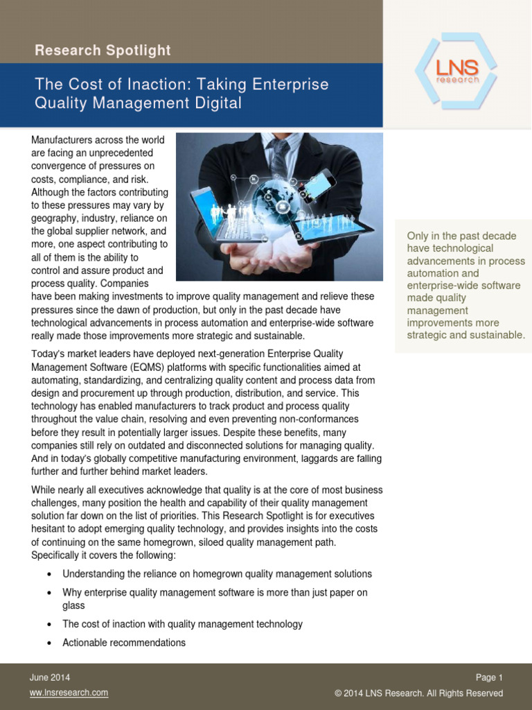 Cost of Inaction - Taking Quality Management Processes Digital | PDF ...