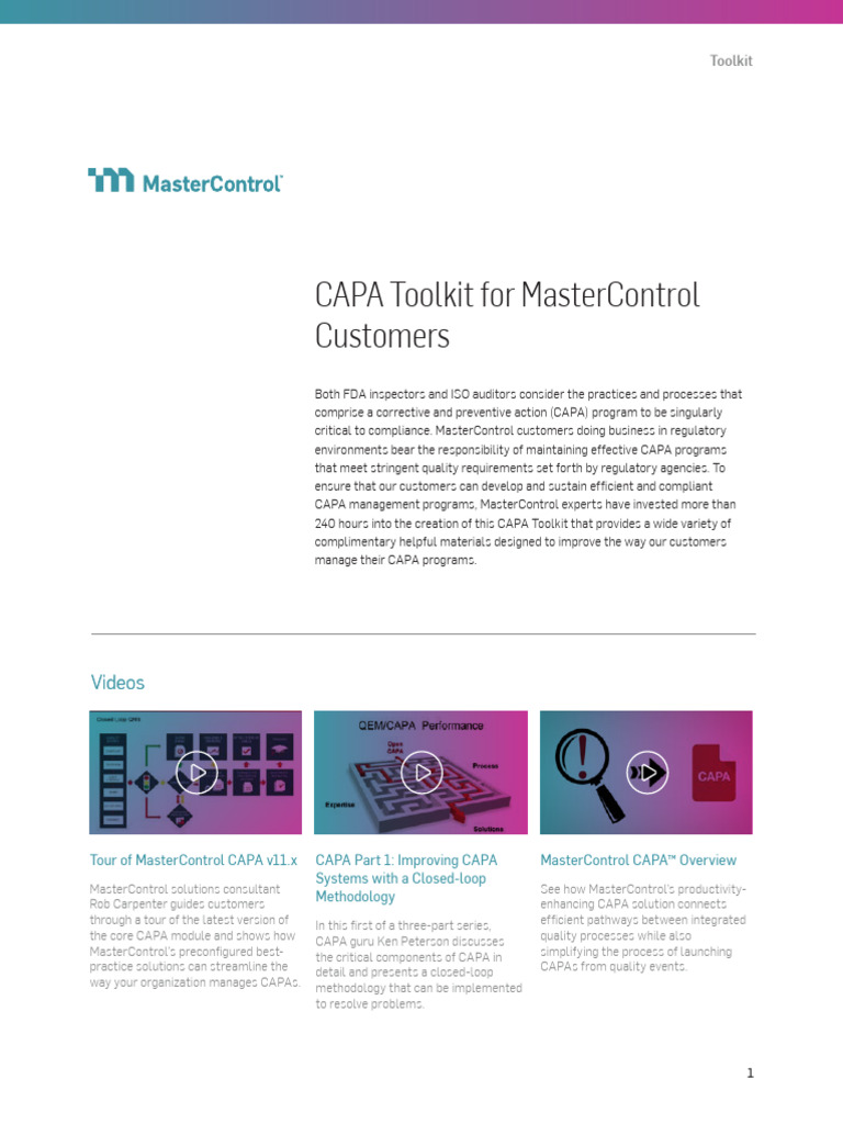 Capa Toolkit For Mastercontrol Customers | PDF | Quality Management | Business
