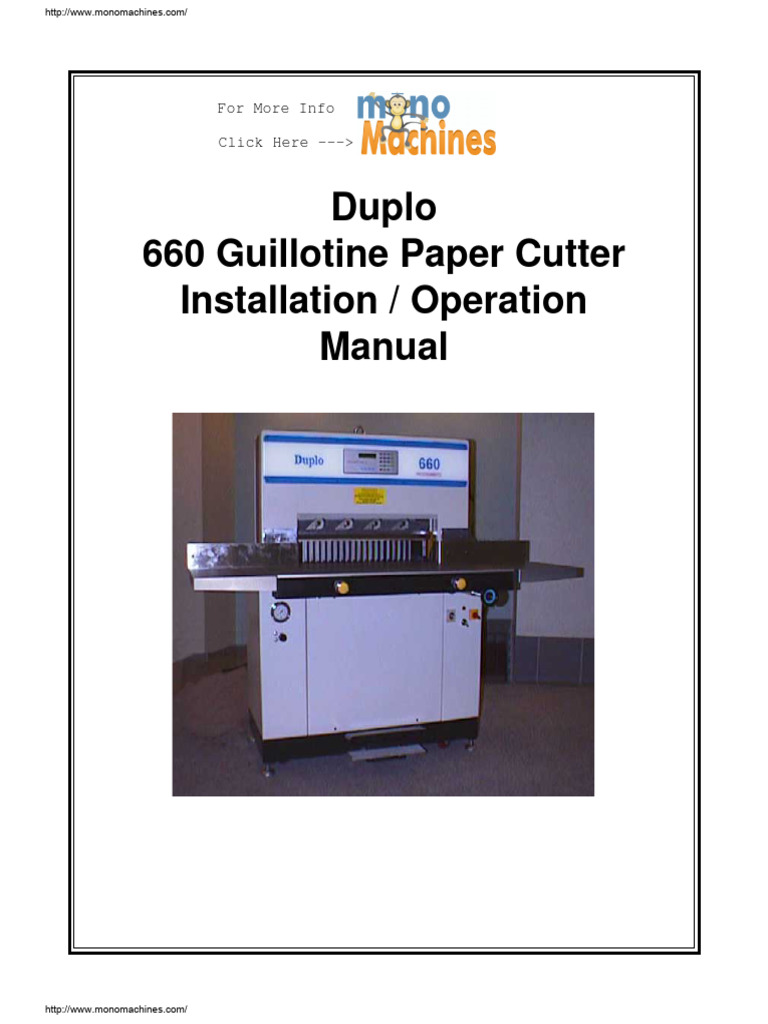 Duplo 660p Hydraulic Stack Paper Cutter Operations Manual | PDF ...