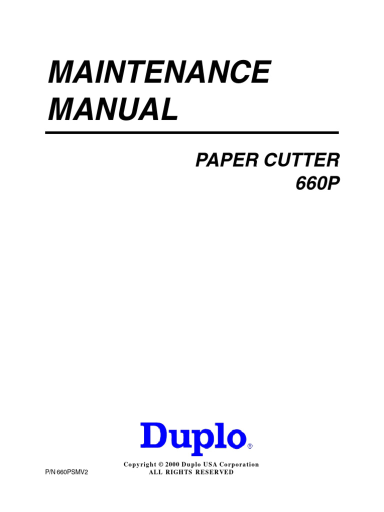 Duplo 660P Paper Cutter Manual | PDF | Calibration | Screw