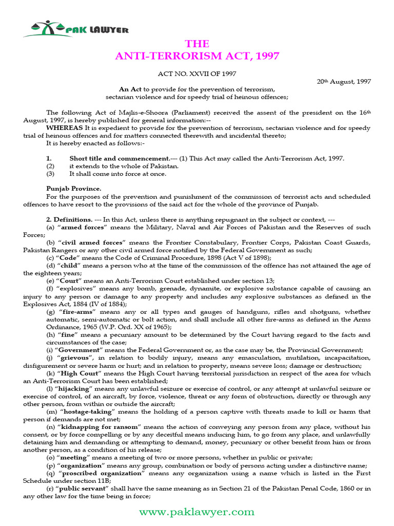 Anti Terrorism Act 1997-1-1 | PDF | Asset Forfeiture | Detention (Imprisonment)