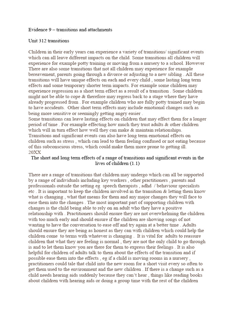 Evidence 9 Transitions and Attachments | PDF | Attachment Theory ...
