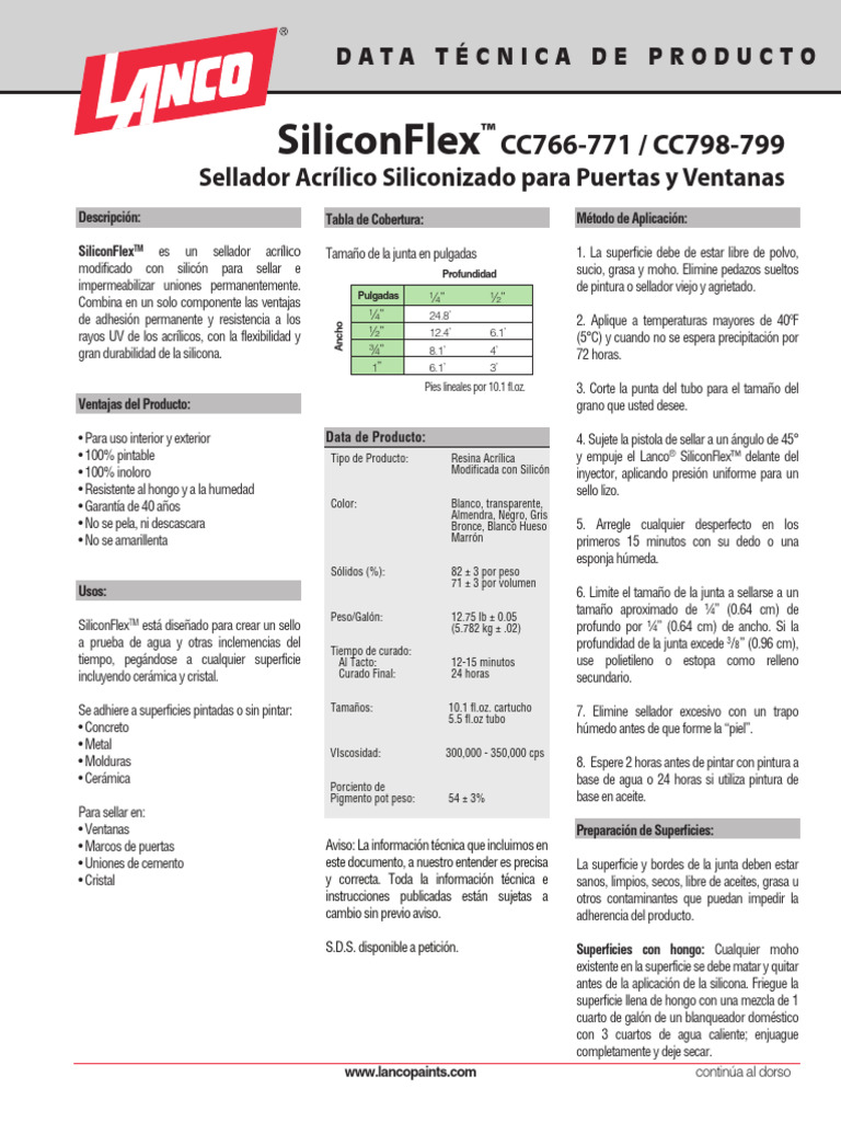 SiliconFlex CC766 TDS ESP | PDF | Agua | Ventilación (Arquitectura)