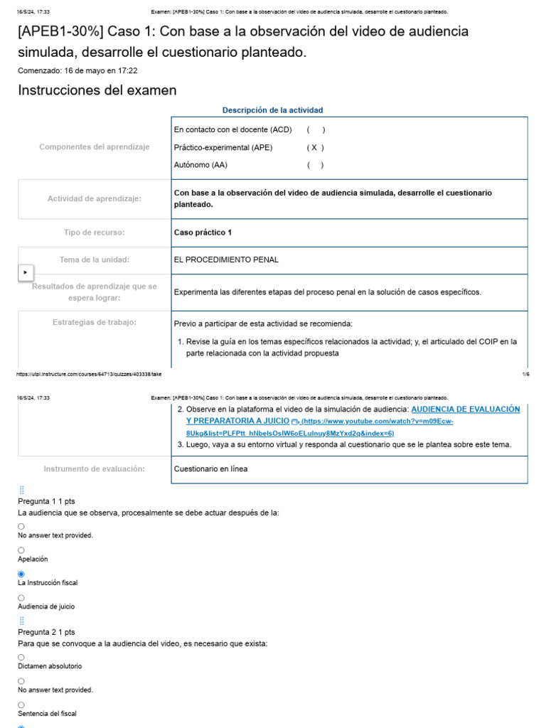 Examen - (APEB1-30%) Caso 1 - Con Base A La Observación Del Video de Audiencia Simulada ...