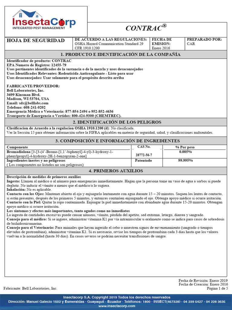 Contrac Msds Blox | PDF | Agua | Alimentos