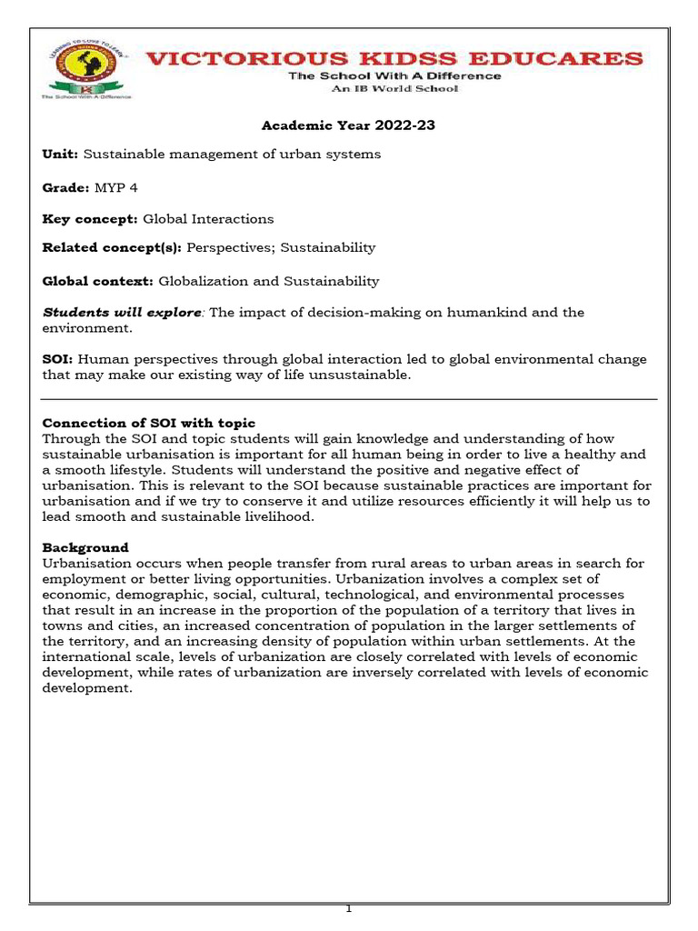 Myp U2 Causes And Consequences Of Urbanization Pdf Cost Of Living