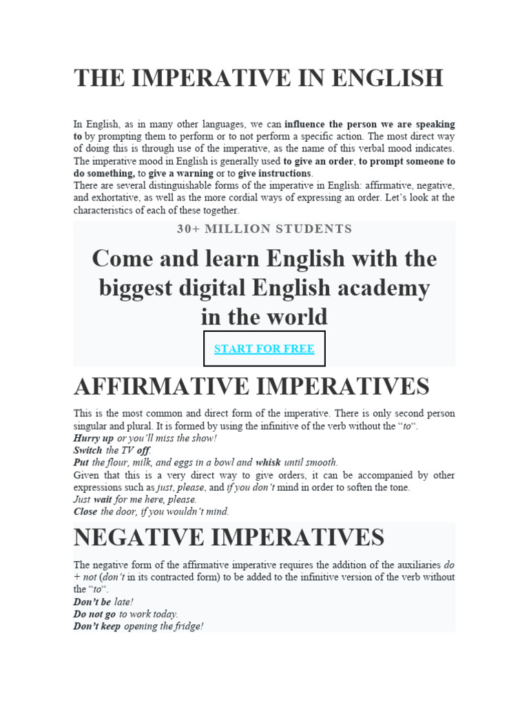 The Imperative in English | PDF | English Language | Verb