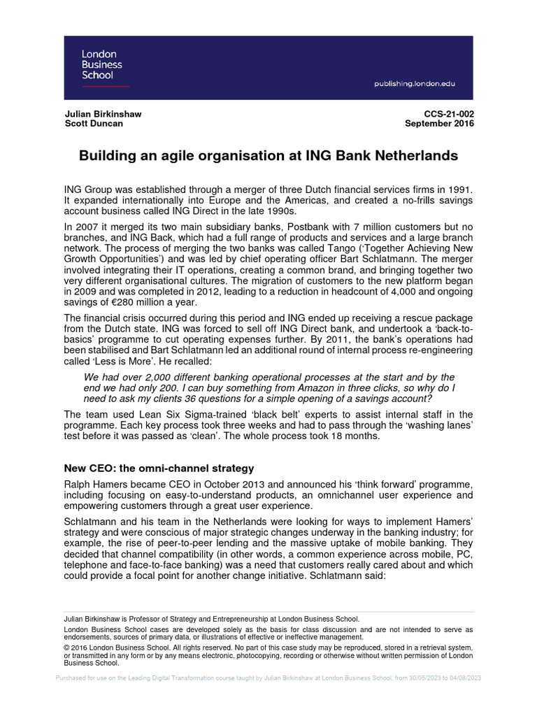 Building An Agile Organisation at ING Bank Netherlands | PDF | Performance Indicator | Ing Group