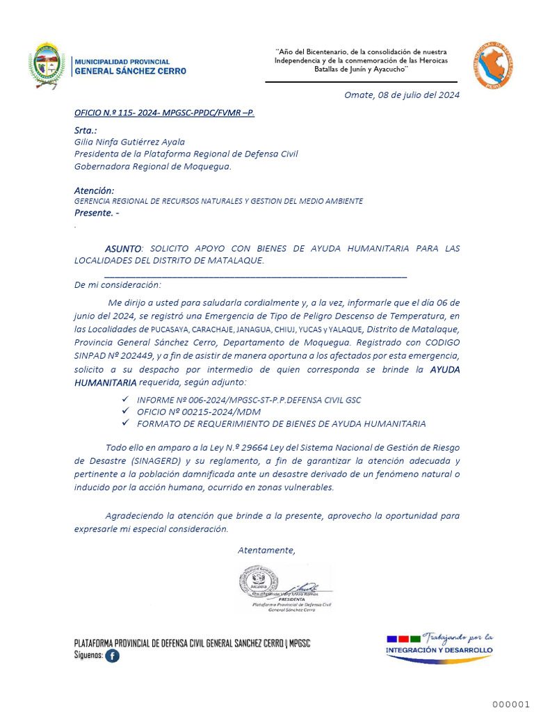 Oficio #115-2024 | PDF | Defensa Civil