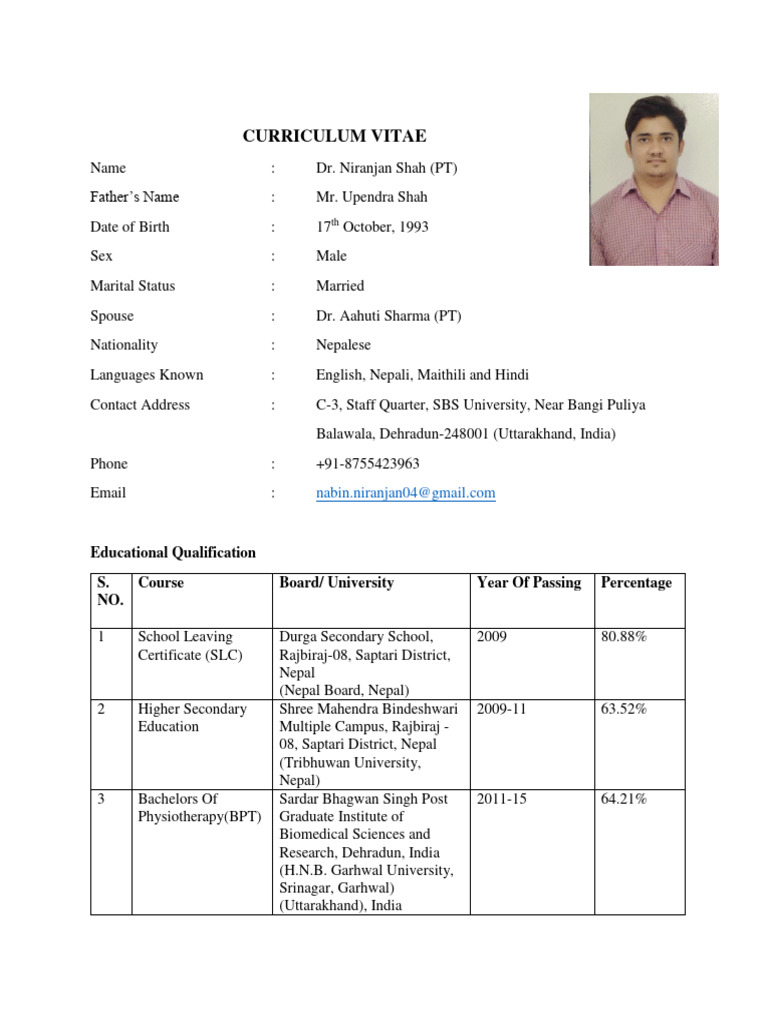 Dr. Niranjan Shah (Resume) | PDF | Physical Therapy | Medicine