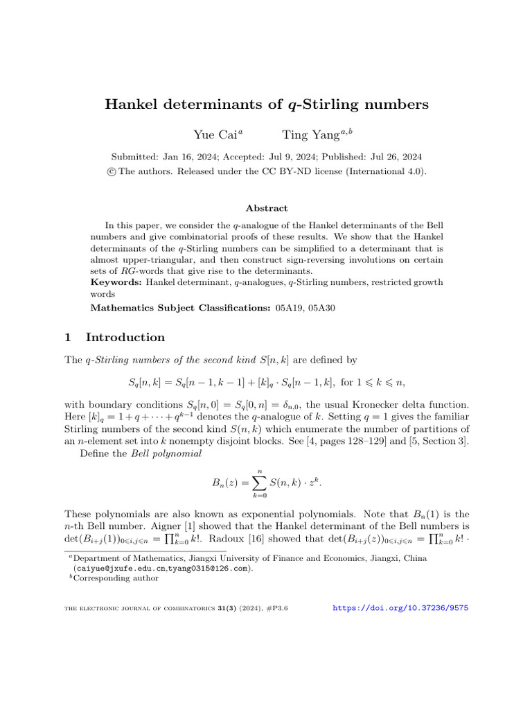 12713-PDF File-50535-1-10-20240719 | PDF | Determinant | Combinatorics