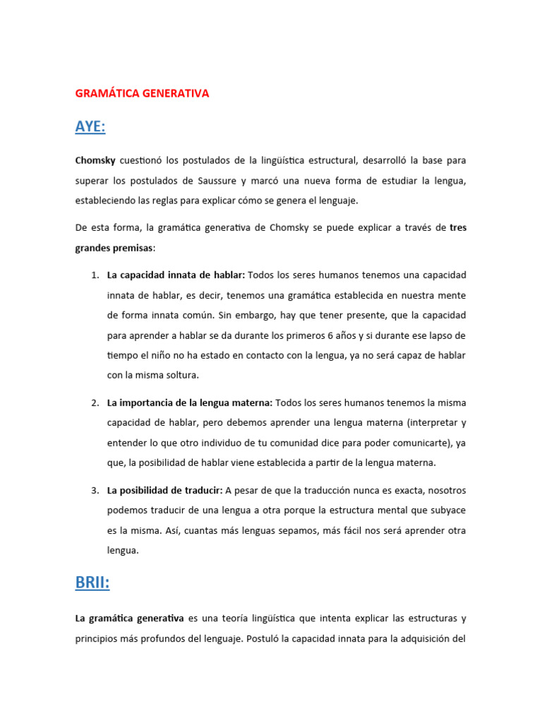 Gramática Generativa | PDF | Noam Chomsky | Lingüística