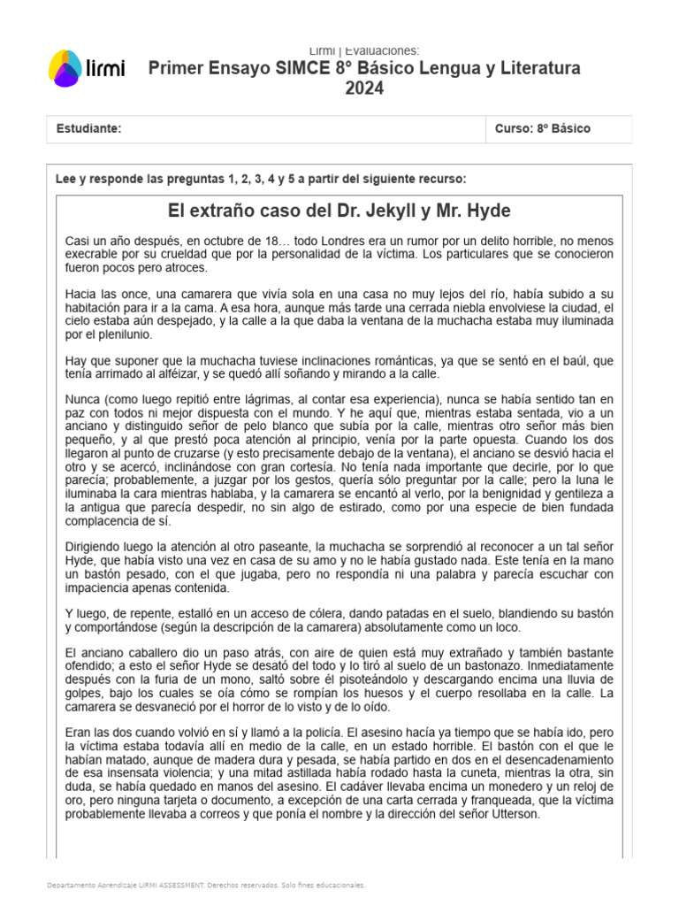 Primer Ensayo Simce 8 Basico Lengua y Literatura 2024 5593852 | PDF | Panda gigante | México