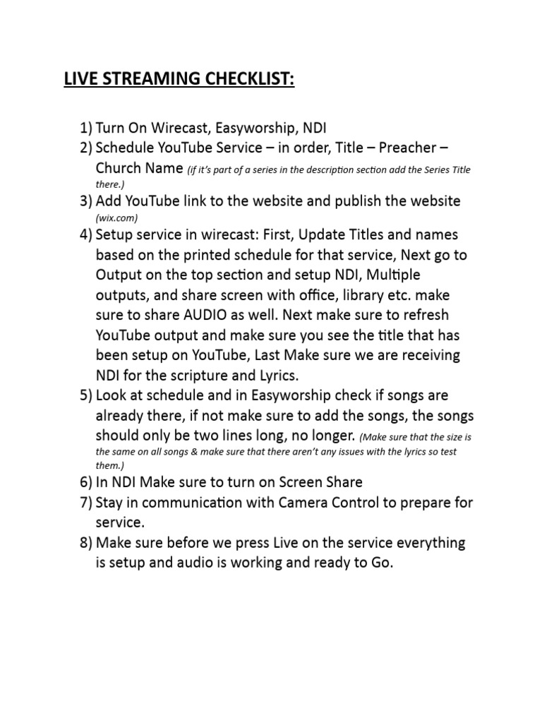 Audio & Video Checklist | PDF