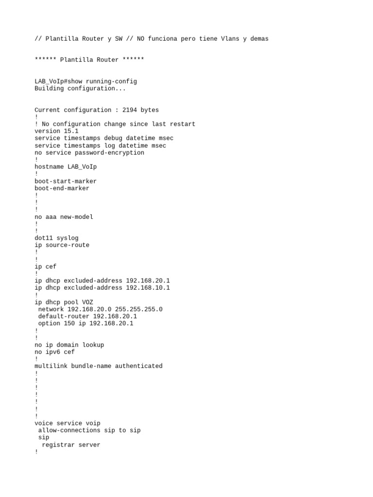 Configuracion Router SW VOZ No OK | PDF | Ip Address | Telecommunications