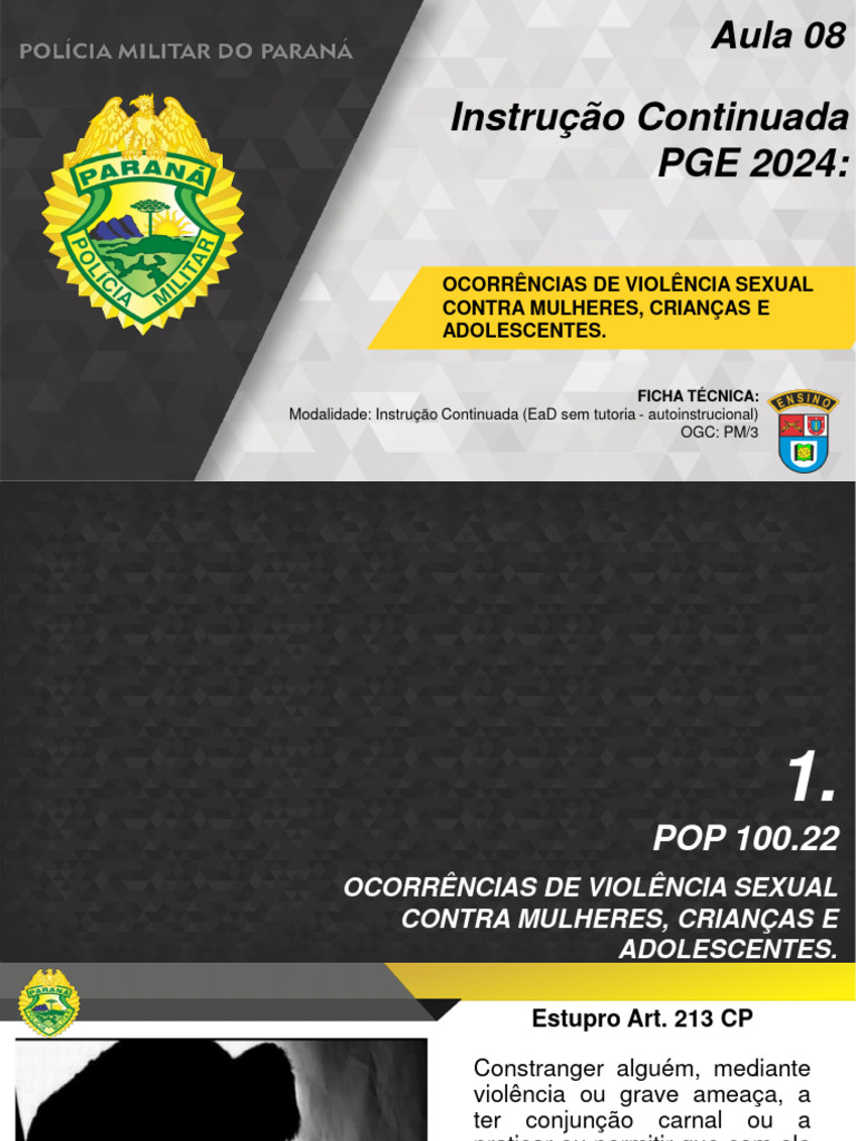 AULA 08 - POP 100.22 | PDF | Estupro | Polícia
