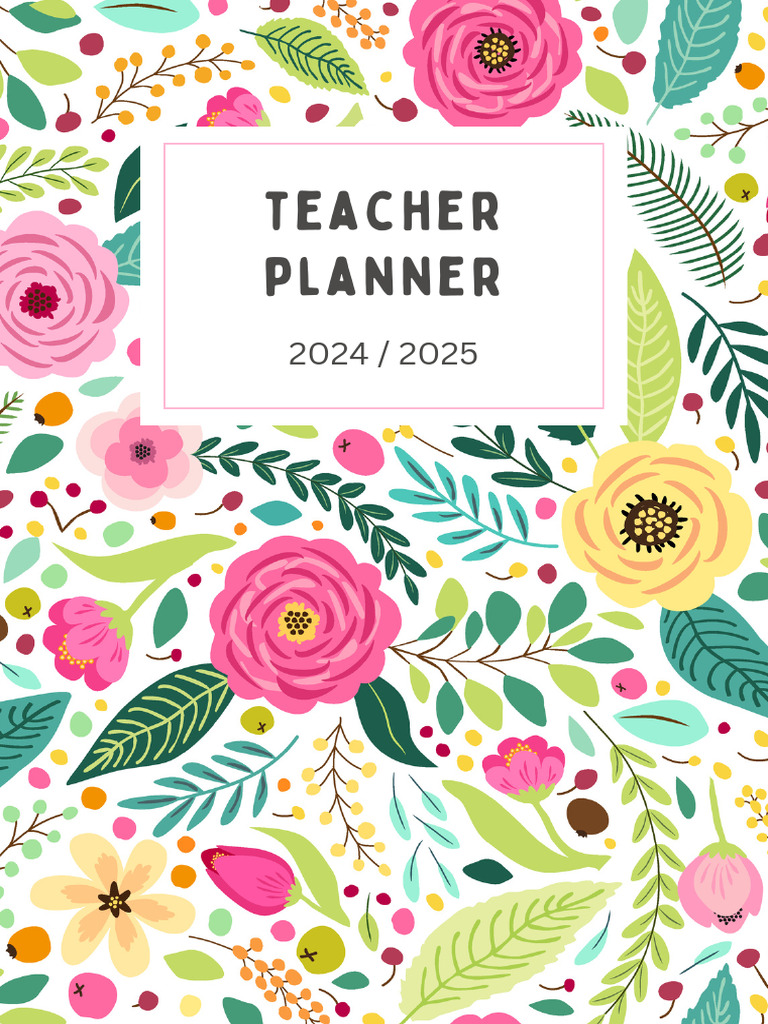 Teacher Planner For 2024 in Green and Pink Simple Flowers Style | PDF ...