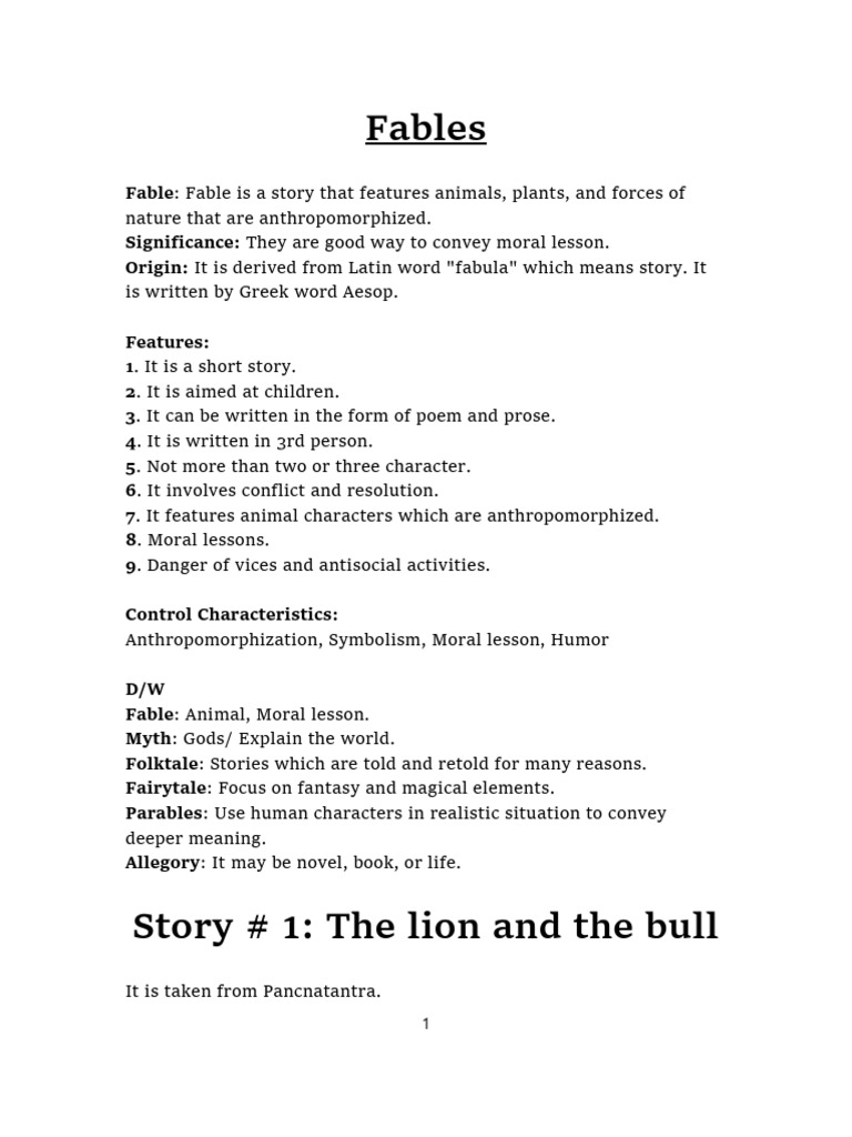 Fables Notes | PDF | Fable