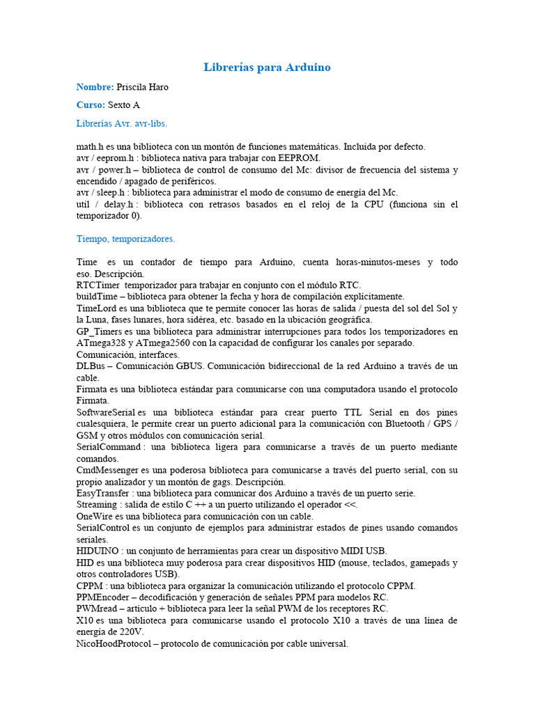 Librerías para Arduino | PDF | Biblioteca (informática) | Arduino