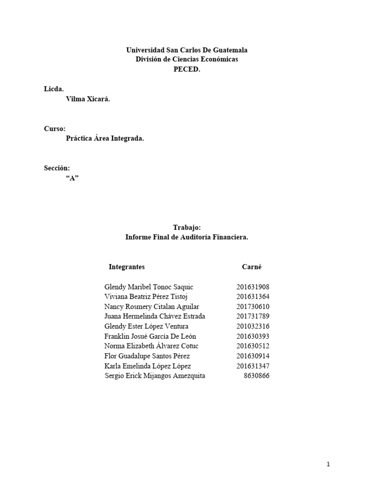 Informe de Auditoria Financiera. | PDF | Auditoría | Contabilidad